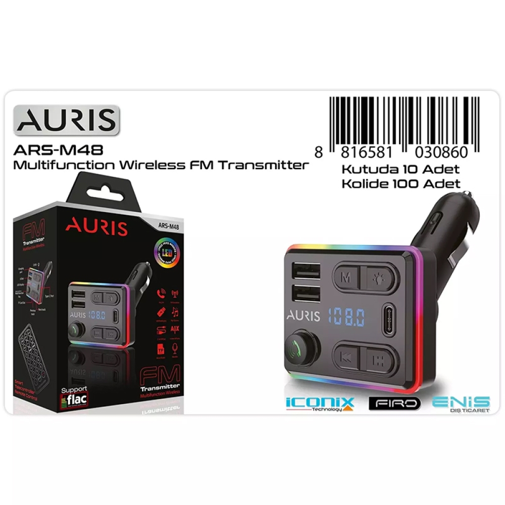 Auris ARS-M48 Bluetooth/USB FM 2usb+Pd Rgb Fm Transmitter Kumandalı ...
